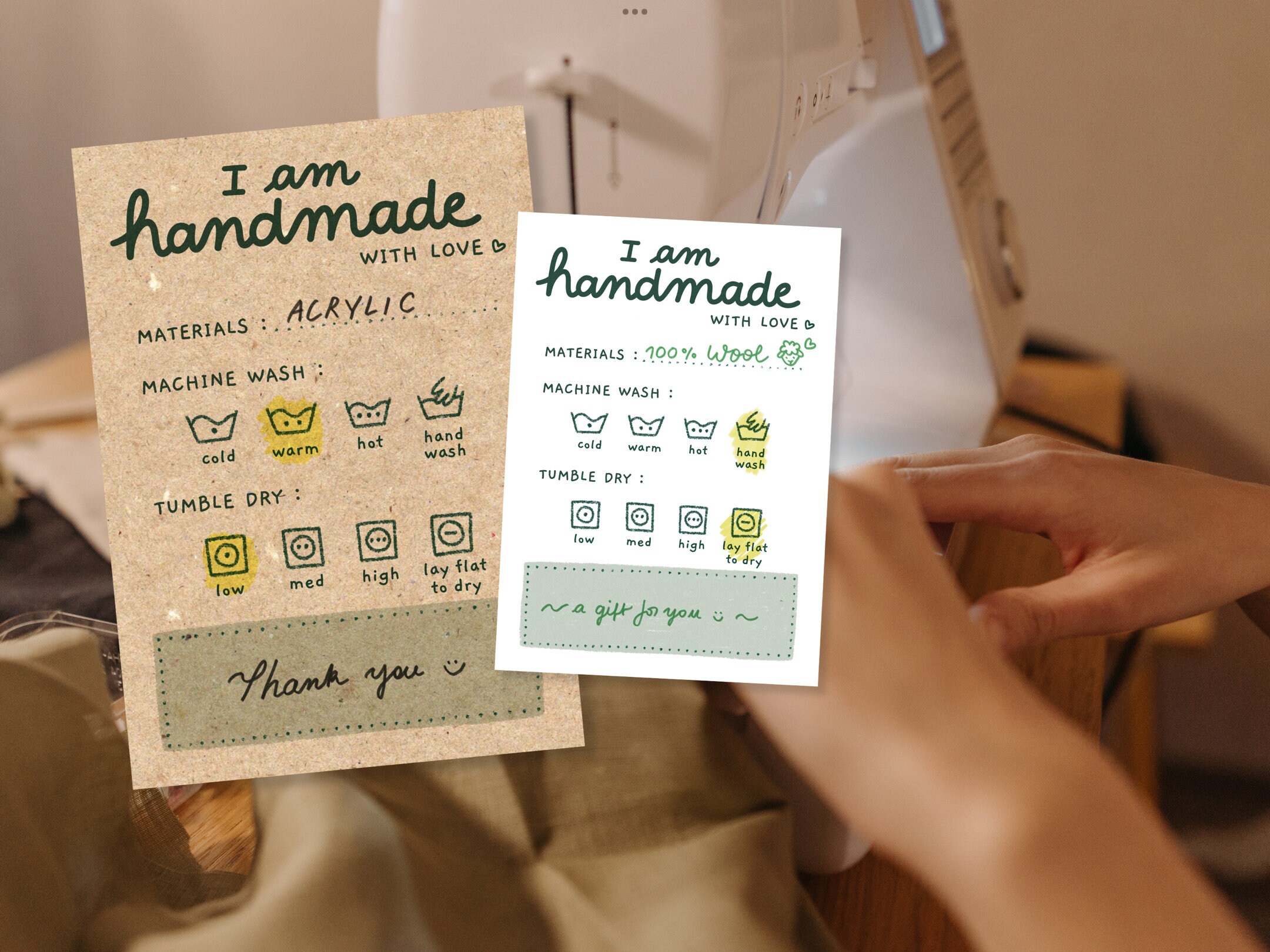 Printable i Am Handmade With Love Care Cards, Fillable Tags for ...