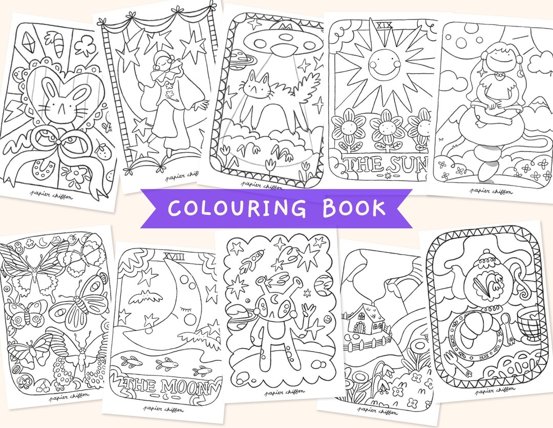 10x COLORING BOOK SHEETS, Printable Hand Drawn Illustrations for Adults ...