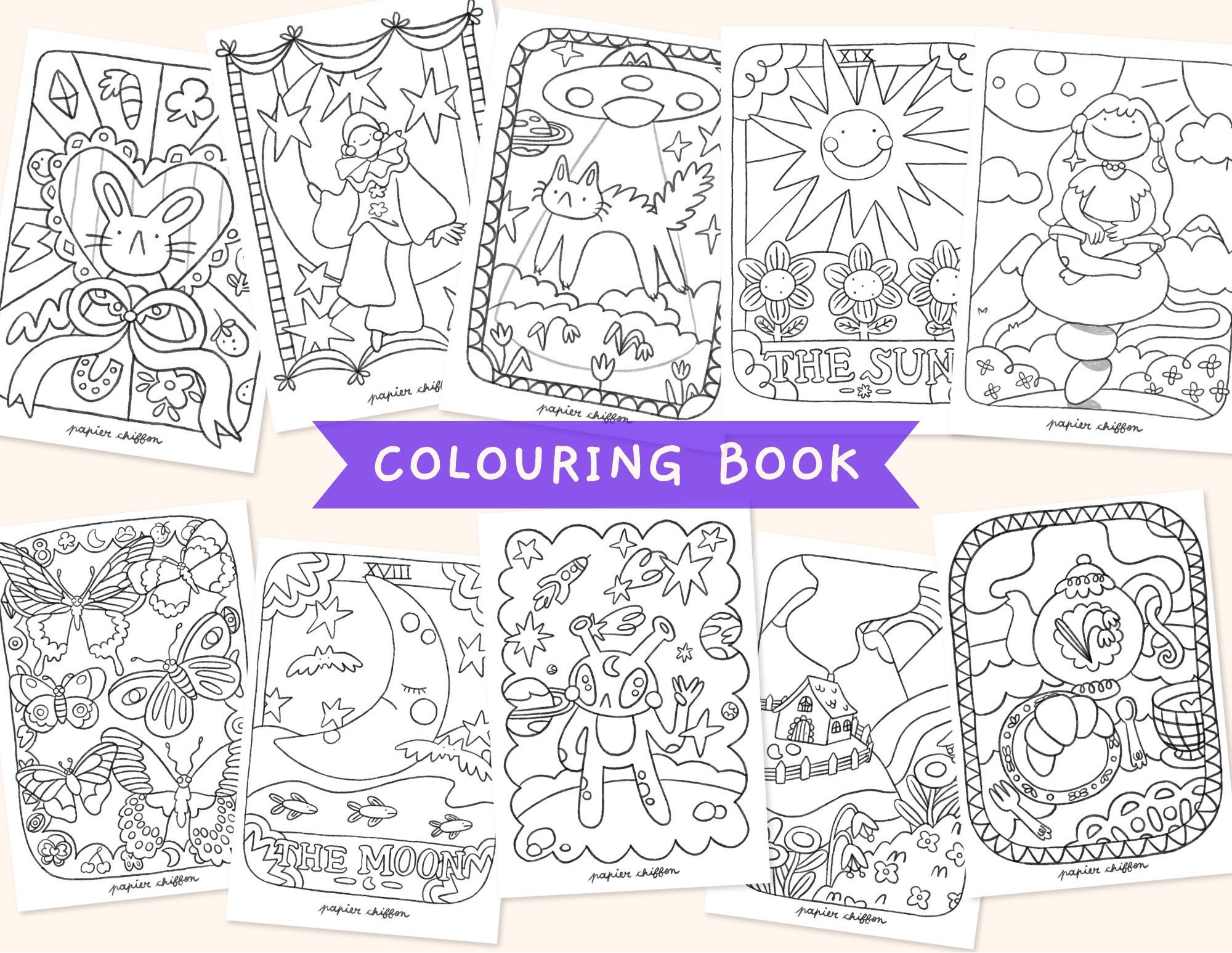 10x COLORING BOOK SHEETS, Printable Hand Drawn Illustrations for Adults ...