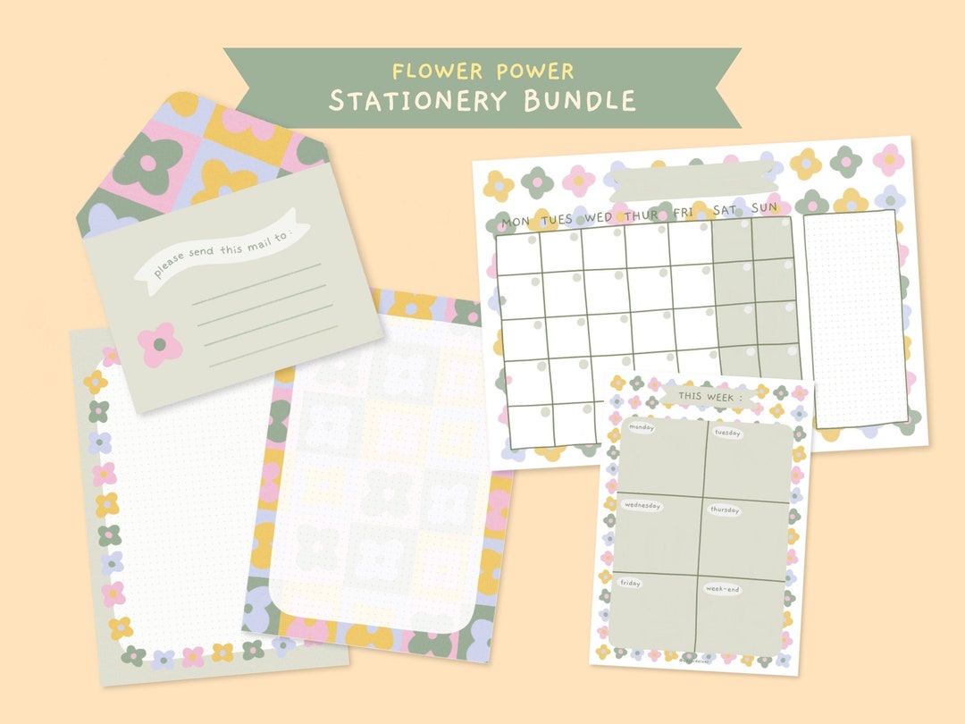 FLOWER POWER BUNDLE, Printable Stationery : Letter and Note Papers, Diy ...