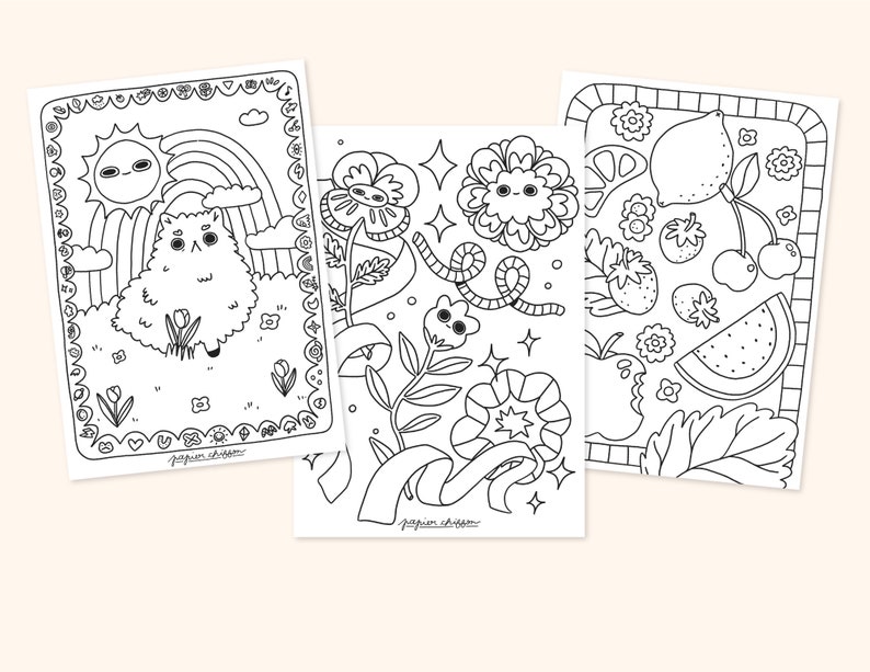 8x COLORING BOOK SHEETS, Printable Hand Drawn Illustrations, for Adults ...