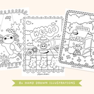 8x COLORING BOOK SHEETS, Printable Hand Drawn Illustrations, for Adults ...