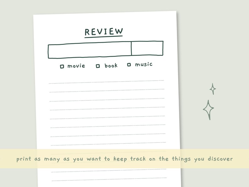 REVIEW CARDS : Printable and Fillable Movie, Book and Music Review ...