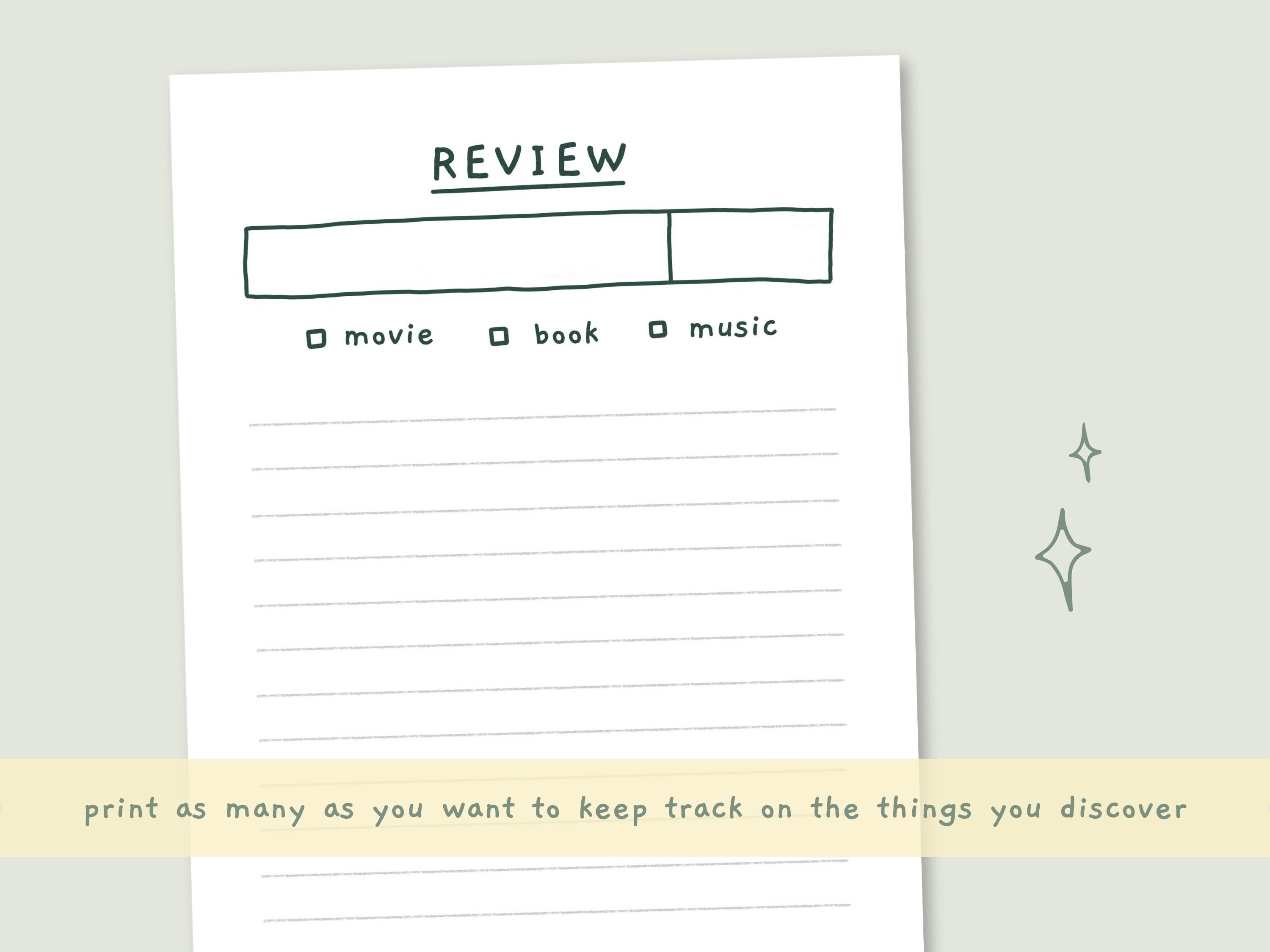 REVIEW CARDS : Printable and Fillable Movie, Book and Music Review ...
