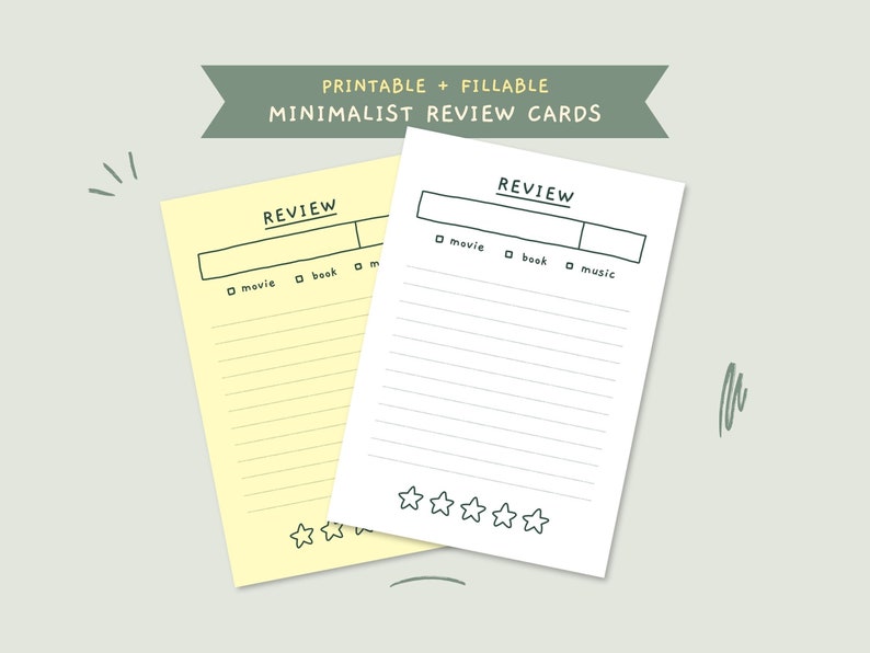 REVIEW CARDS : Printable and Fillable Movie, Book and Music Review ...