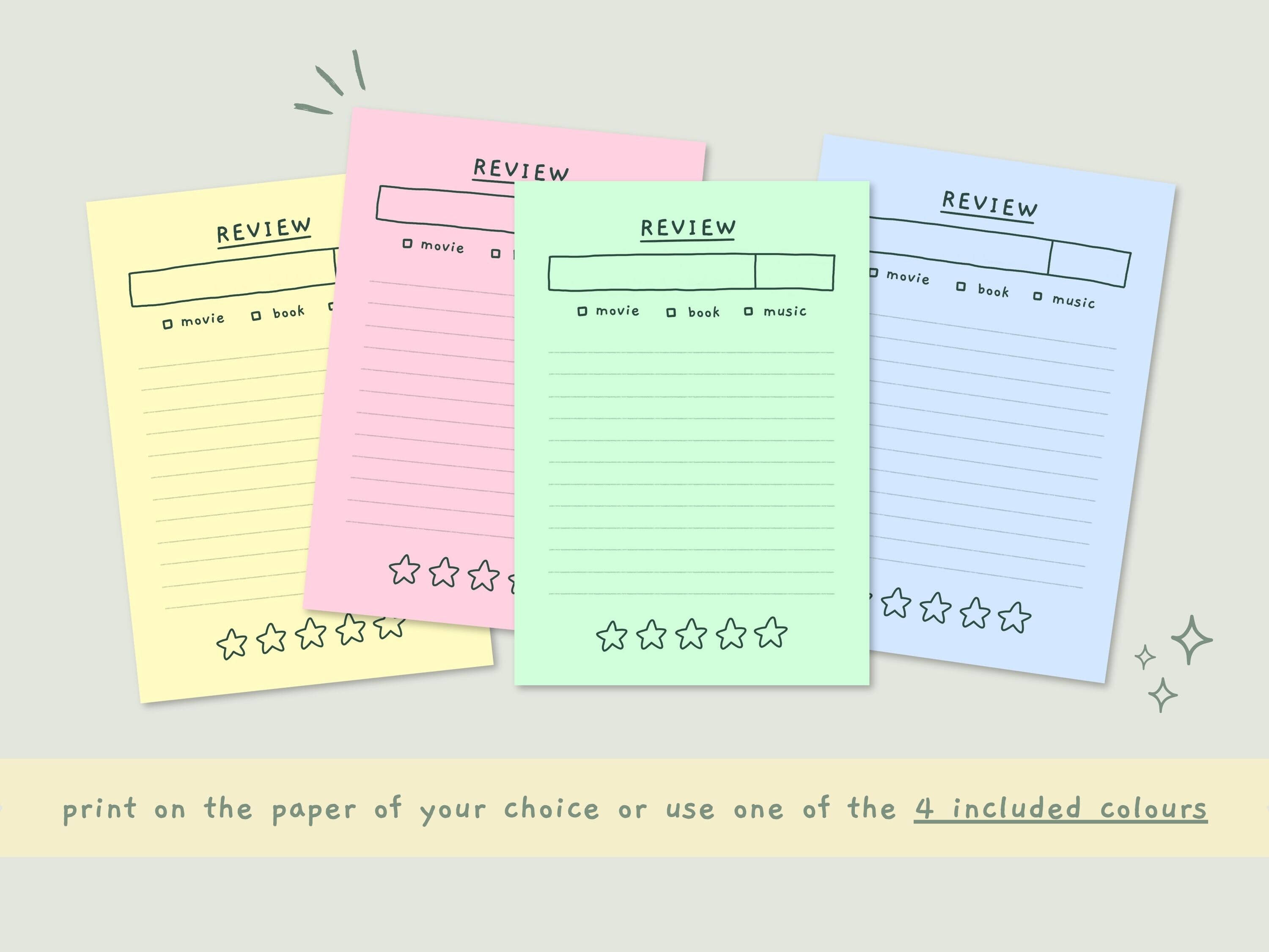 REVIEW CARDS : Printable and Fillable Movie, Book and Music Review ...