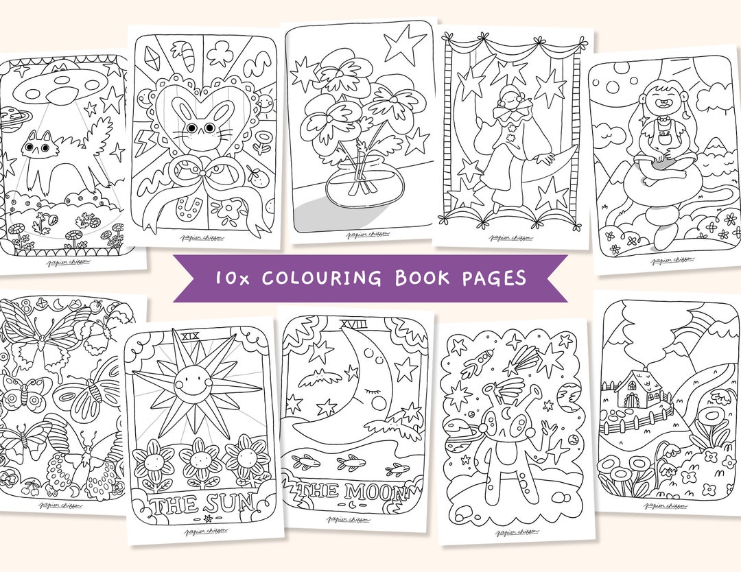 10x COLORING BOOK SHEETS, Printable Hand Drawn Illustrations for Adults ...