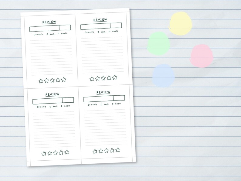 REVIEW CARDS : Printable and Fillable Movie, Book and Music Review ...