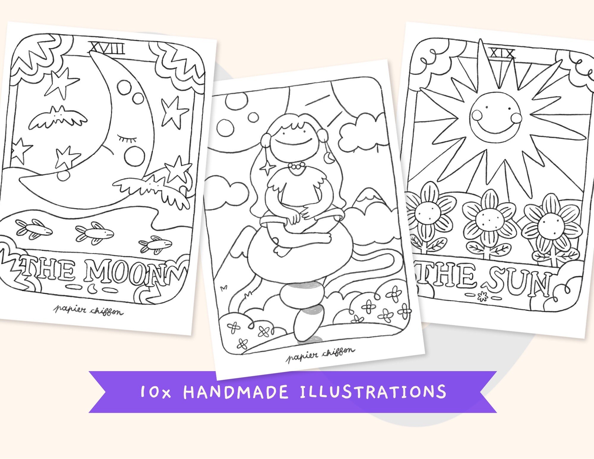 10x COLORING BOOK SHEETS, Printable Hand Drawn Illustrations for Adults ...