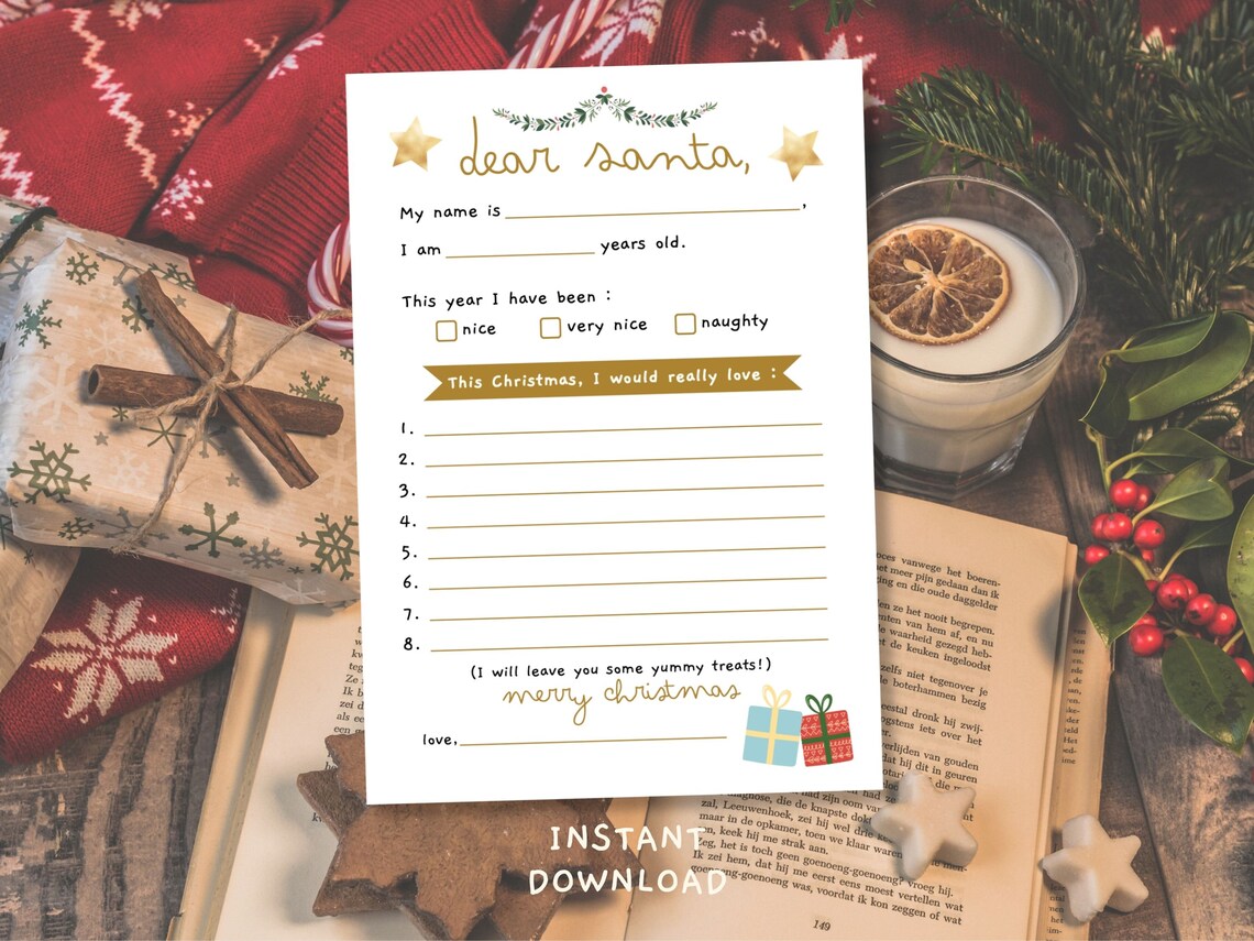 Letter to Santa, Easy to Print Christmas Wishlist Pdf Template for ...