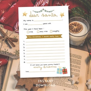 Letter to Santa, Easy to Print Christmas Wishlist Pdf Template for ...