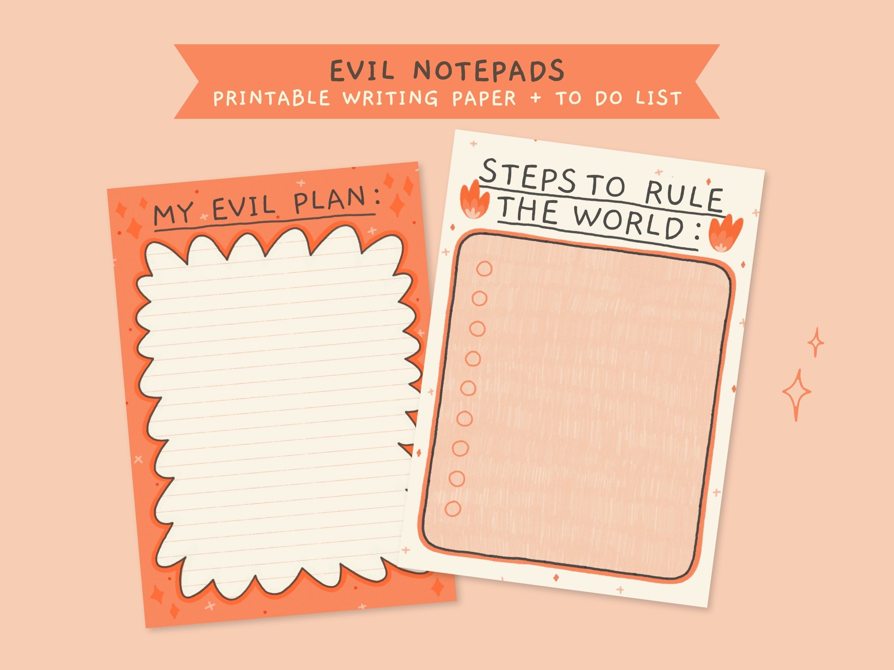 EVIL STATIONERY Printable Notepad and To-do List, My Evil Plan Steps to ...