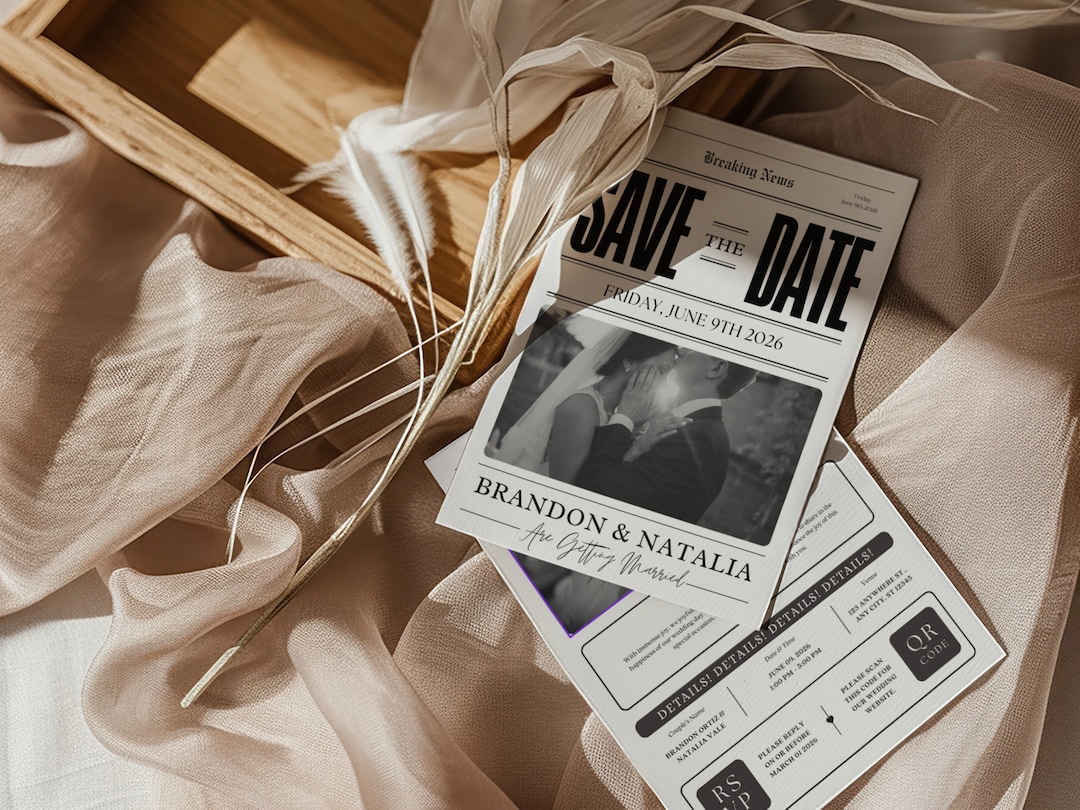 Newspaper Wedding Invitation Template: DIY Printable Canva Design (5x7 ...