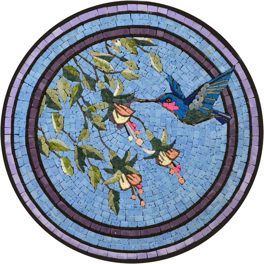 Hummingbird Mosaic Medallion Bird and Flowers Mosaic, Bespoke Mosaic ...