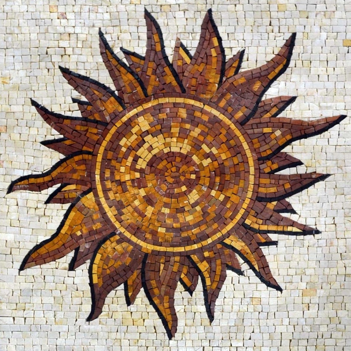 Fiery Sun Mosaic Art Tile Solar Mosaic With Greek Pattern Border ...