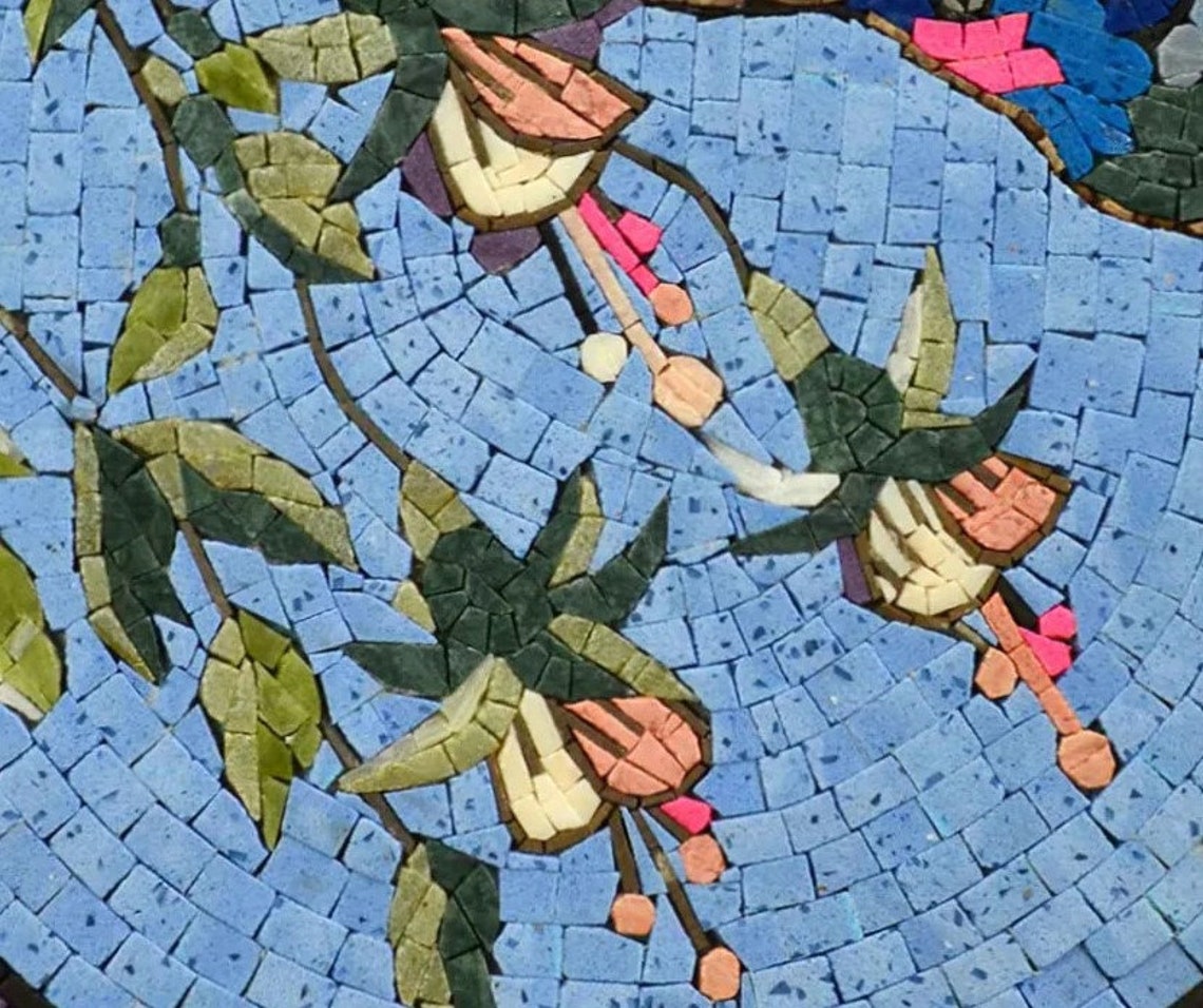 Hummingbird Mosaic Medallion Bird and Flowers Mosaic, Bespoke Mosaic ...