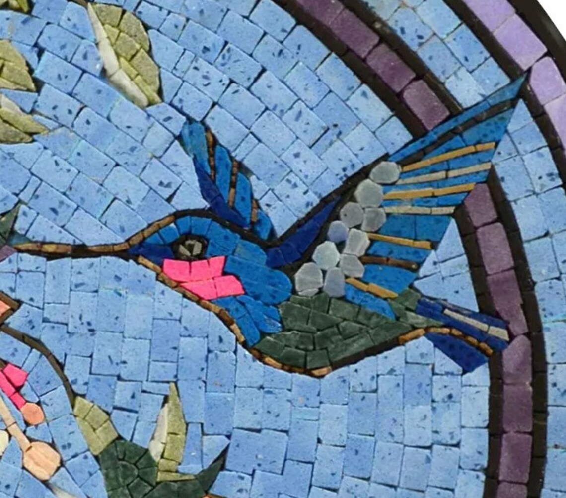 Hummingbird Mosaic Medallion Bird and Flowers Mosaic, Bespoke Mosaic ...