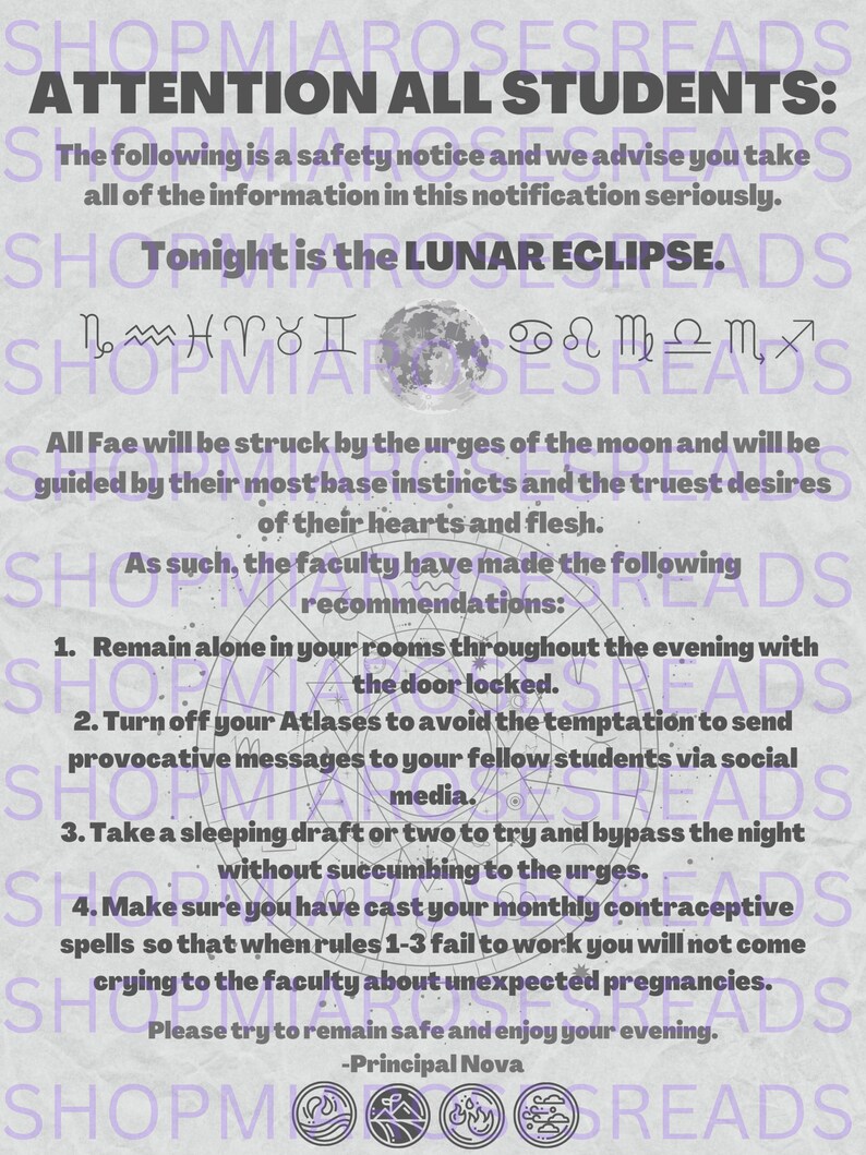 Zodiac Academy Lunar Eclipse Warning Poster DIGITAL DOWNLOAD - Etsy