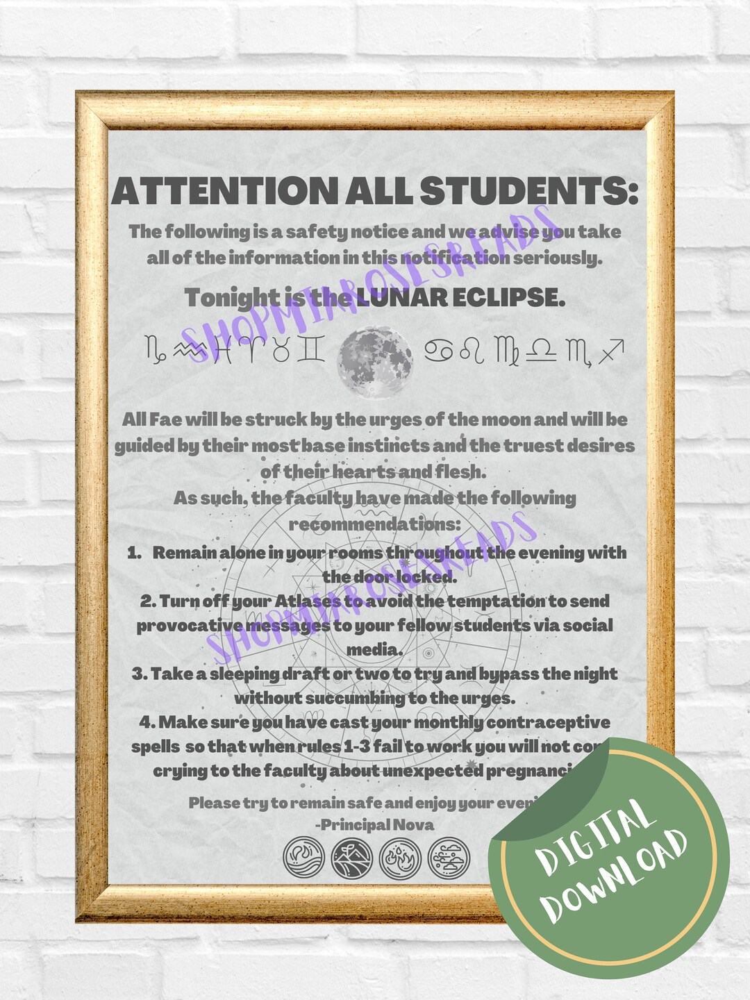 Zodiac Academy Lunar Eclipse Warning Poster DIGITAL DOWNLOAD - Etsy