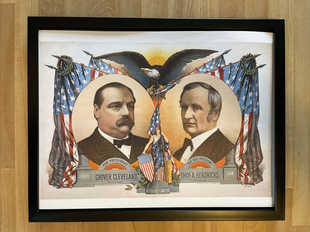 Framed Presidential Campaign Poster, Grover Cleveland, Democrat, 1884 ...