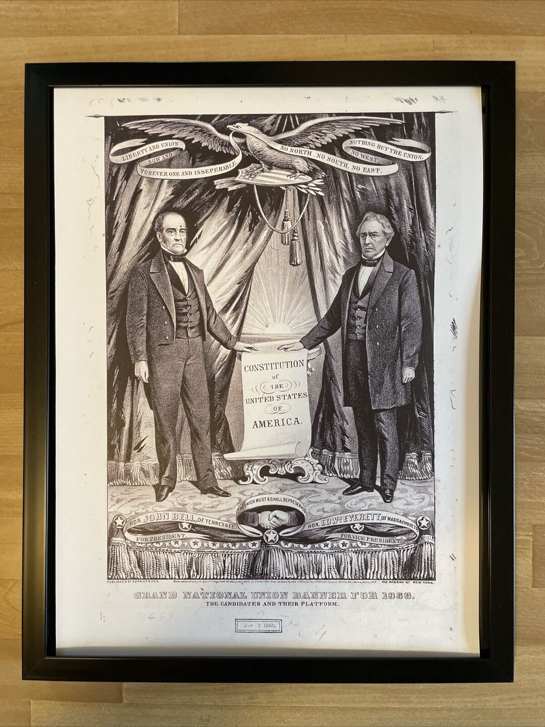 Framed Presidential Campaign Poster, John Bell, Constitutional Union ...
