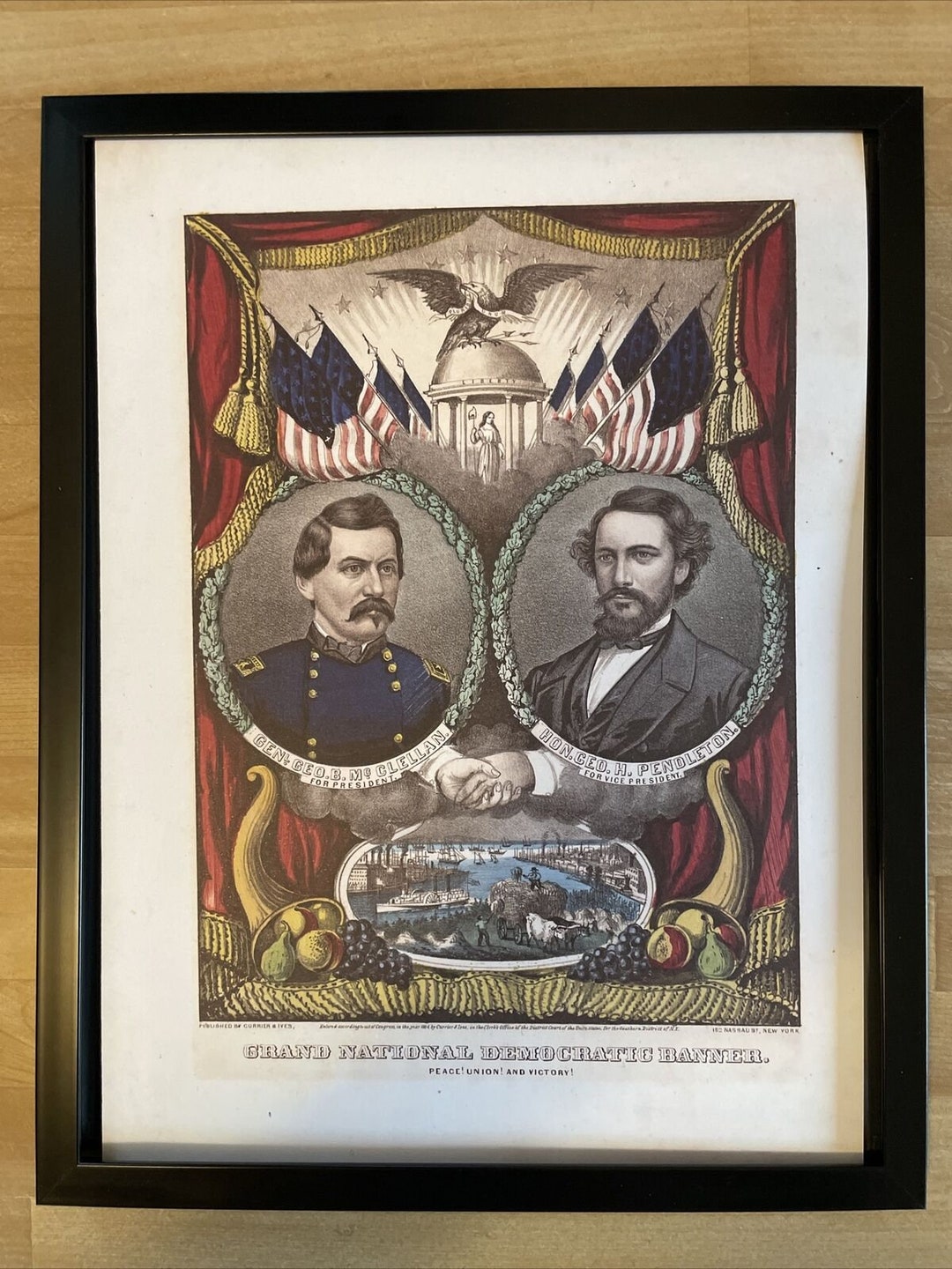 Framed Presidential Campaign Poster, George B Mcclellan, Democrat, 1864 ...