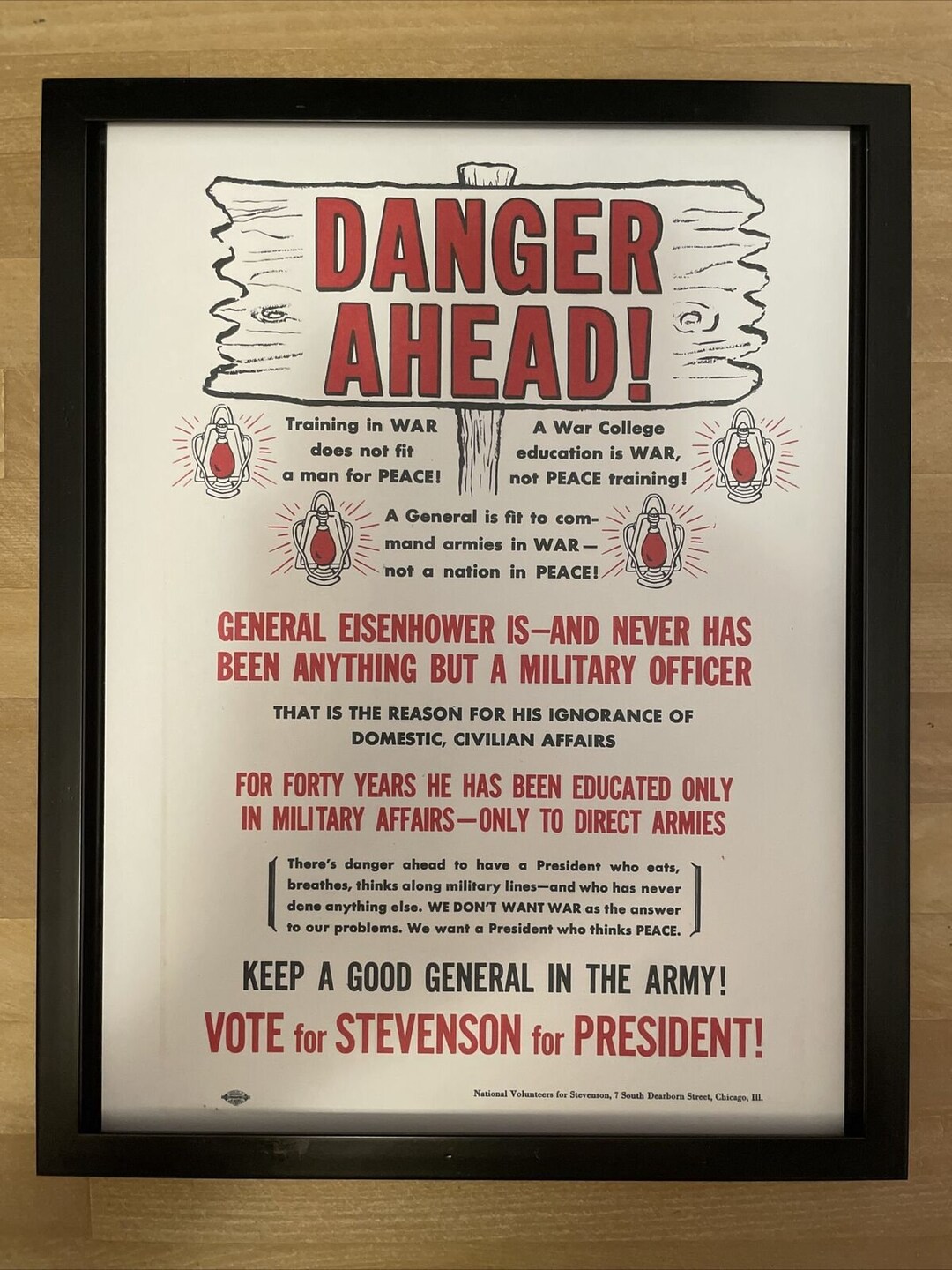 Framed Presidential Campaign Poster, Adlai Stevenson, Democrat, 1952 - Etsy