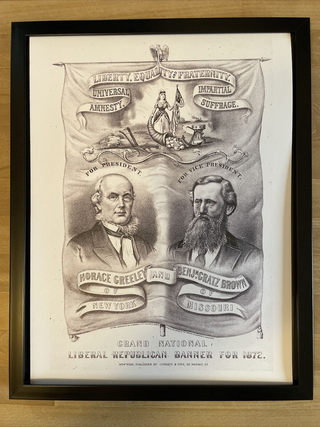 Framed Presidential Campaign Poster, Horace Greeley, Liberal Republican ...