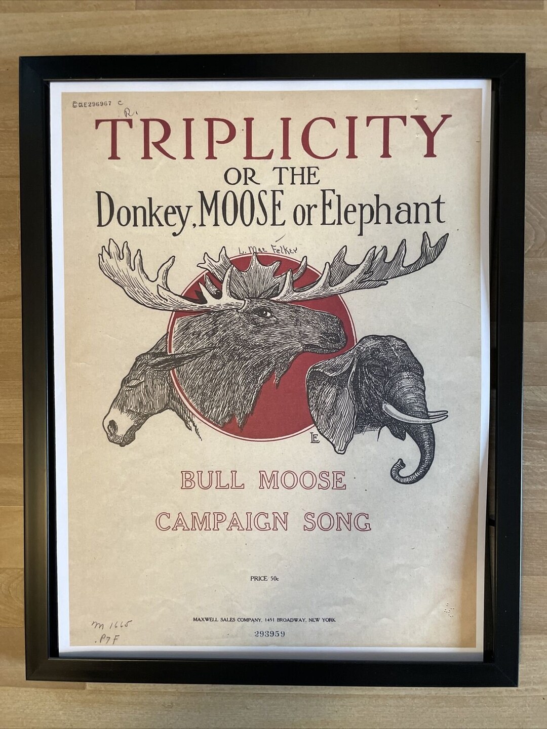 Framed Presidential Campaign Poster, Bull Moose Campaign Song, 1912 - Etsy