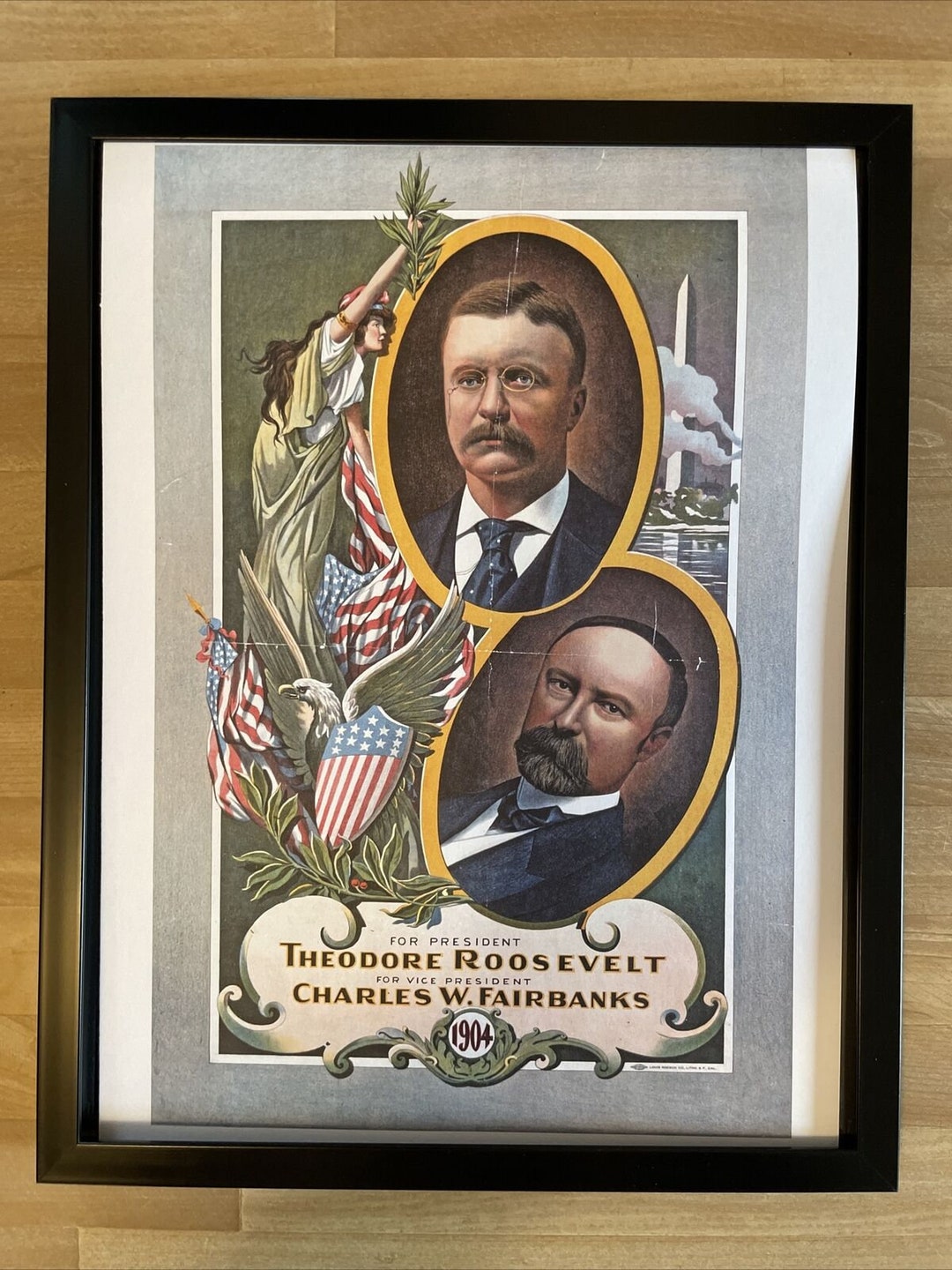 Framed Presidential Campaign Poster, Theodore Roosevelt, Republican ...