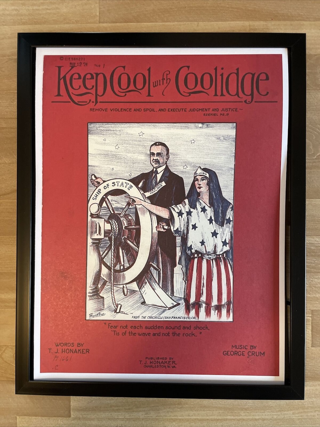 Framed Presidential Campaign Poster, Calvin Coolidge, Republican, 1924 ...