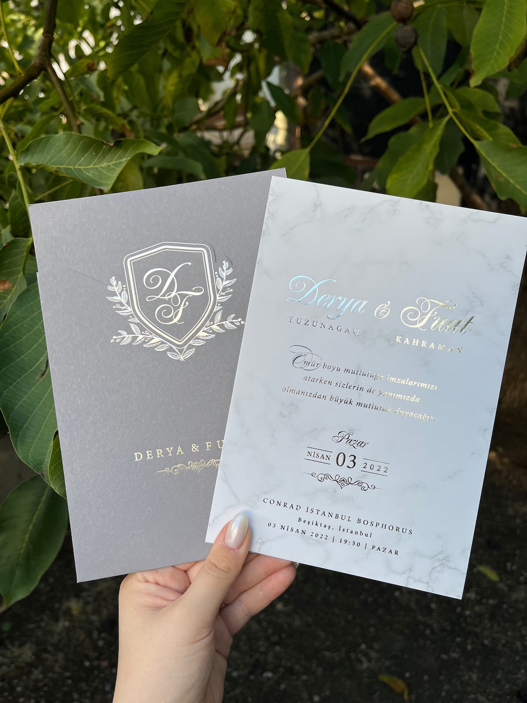 Gray Wedding Invitation,silver Foil Invitation,marble Patterned ...