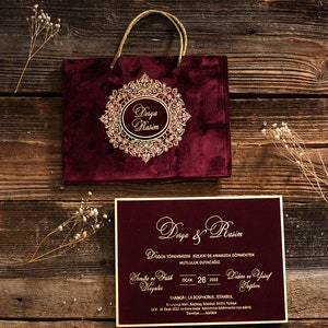 Burgundy Velvet Invitation, Luxury Invitations, Gold Foil Print, Unique ...