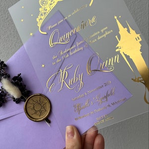 Rapunzel Quinceanera Invitation: Gold Crown, Lilac Envelope, Sweet 16 ...