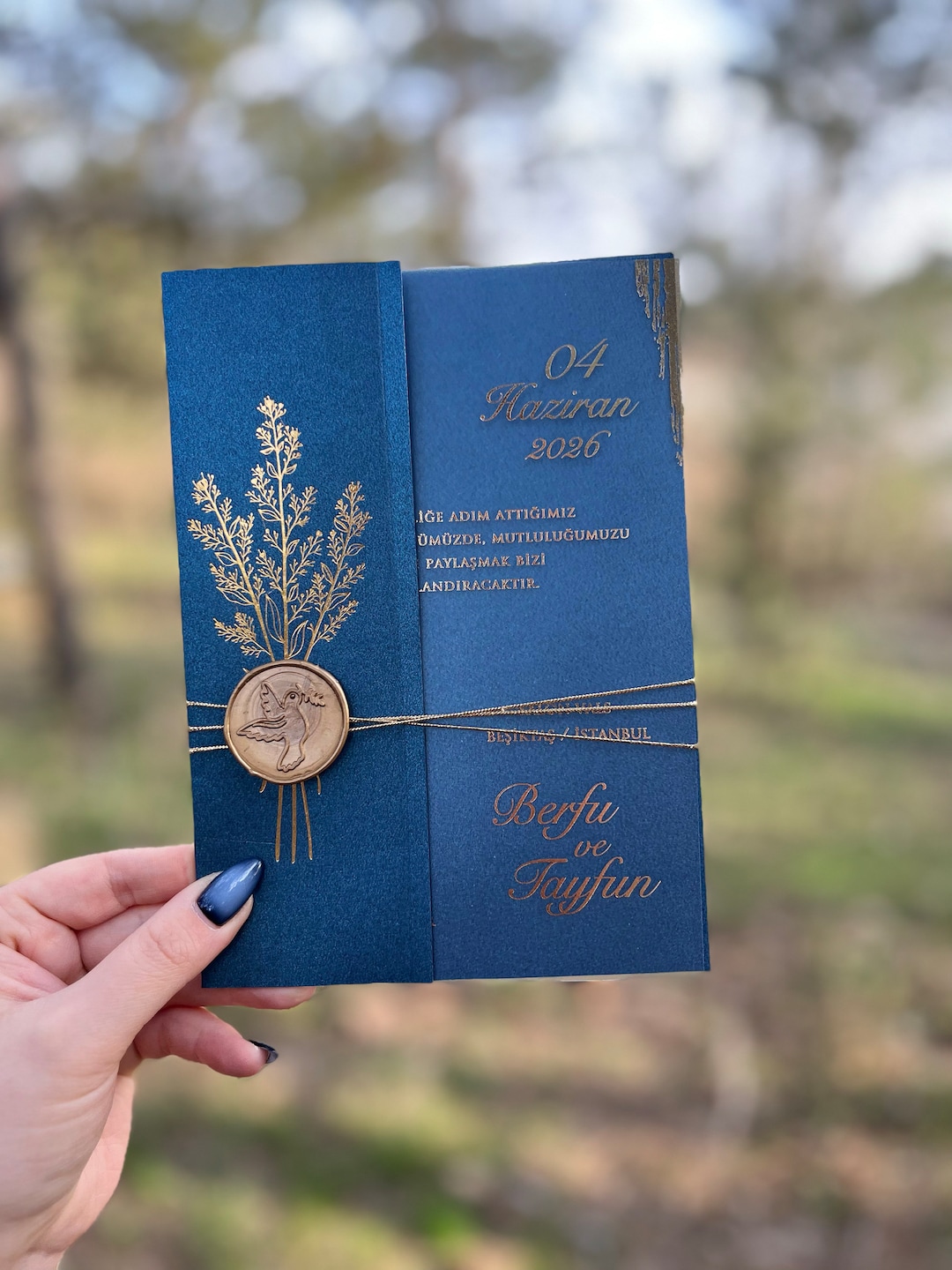 Folded Metallic Blue and Gold Invitation, Silvery Blue, Metallic Blue ...