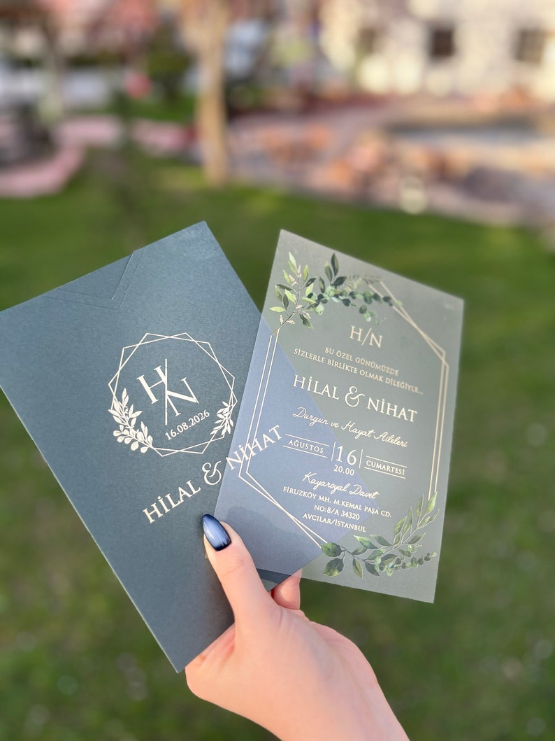 Geometric and Leaf Patterned Invitation Card Green Envelope - Etsy