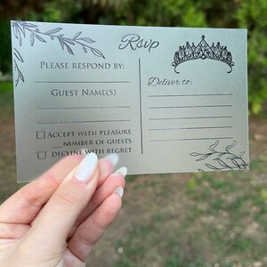 Flower Frame Detailed Rsvp Card, Quinceañera RSVP Card, Crowned Quinceañera Rsvp Card, Acrylic ...