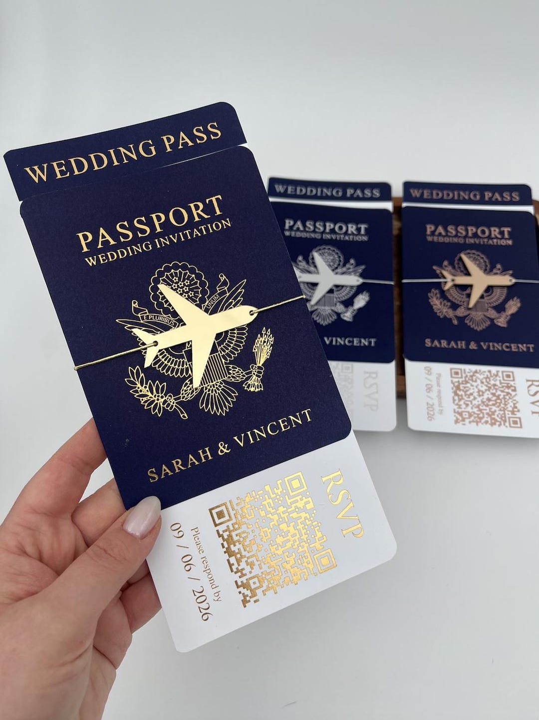 Gold Foil Passport Wedding Invitation: Navy Destination Boarding Pass ...