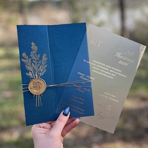 Folded Metallic Blue and Gold Invitation, Silvery Blue, Metallic Blue ...