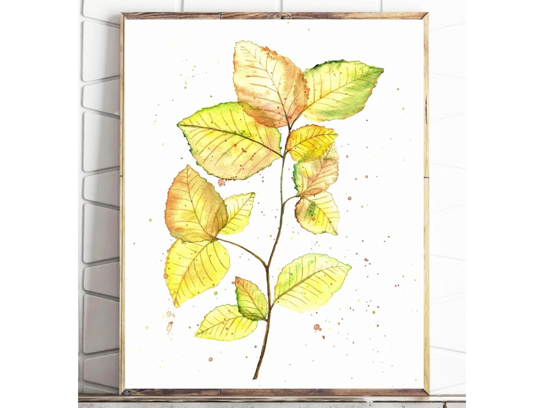 Leaves Print Watercolor Autumn Leaves Prints Yellow Leaves Print Fall ...