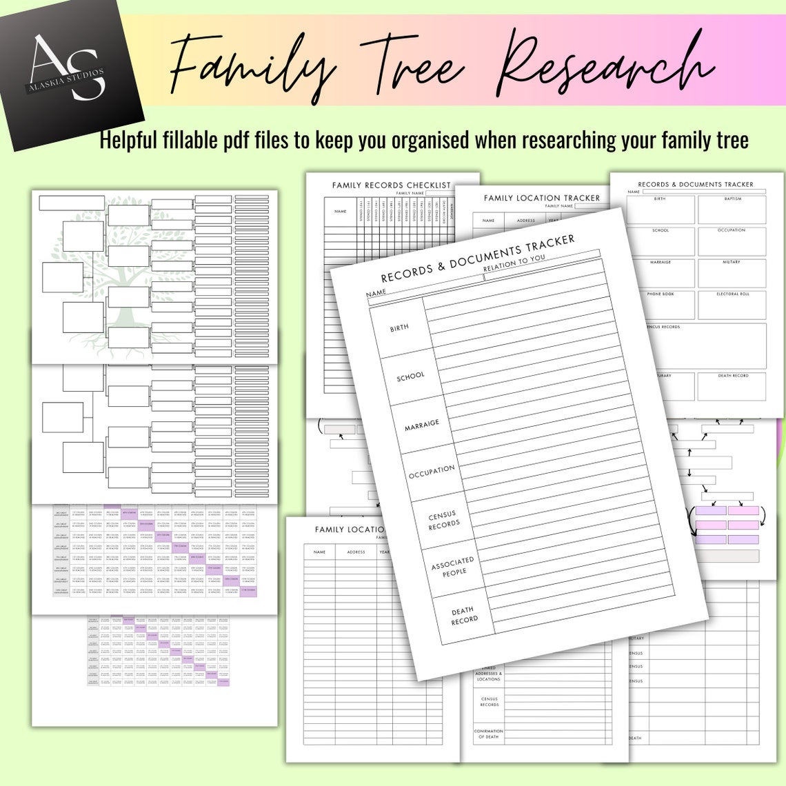 Family Tree Research Editable Pdf- Printable Genealogy Templates ...