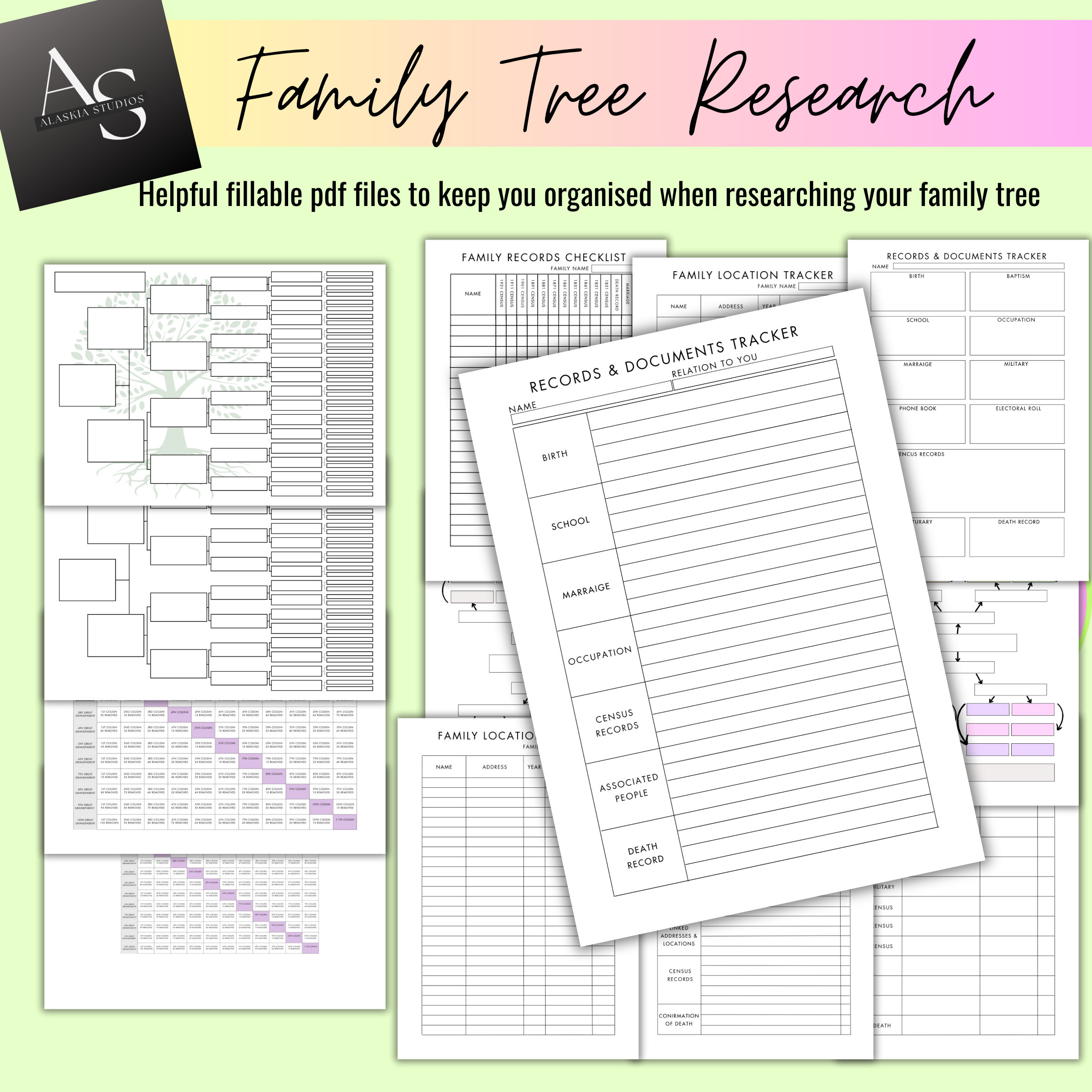 Family Tree Research Editable Pdf- Printable Genealogy Templates ...