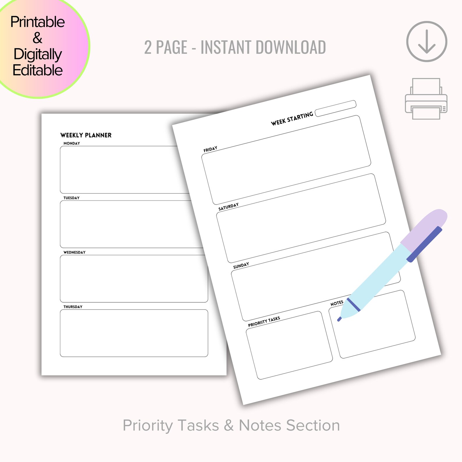 Two Page Weekly Planner - BOLD and Minimalistic Design - Simple Way to ...