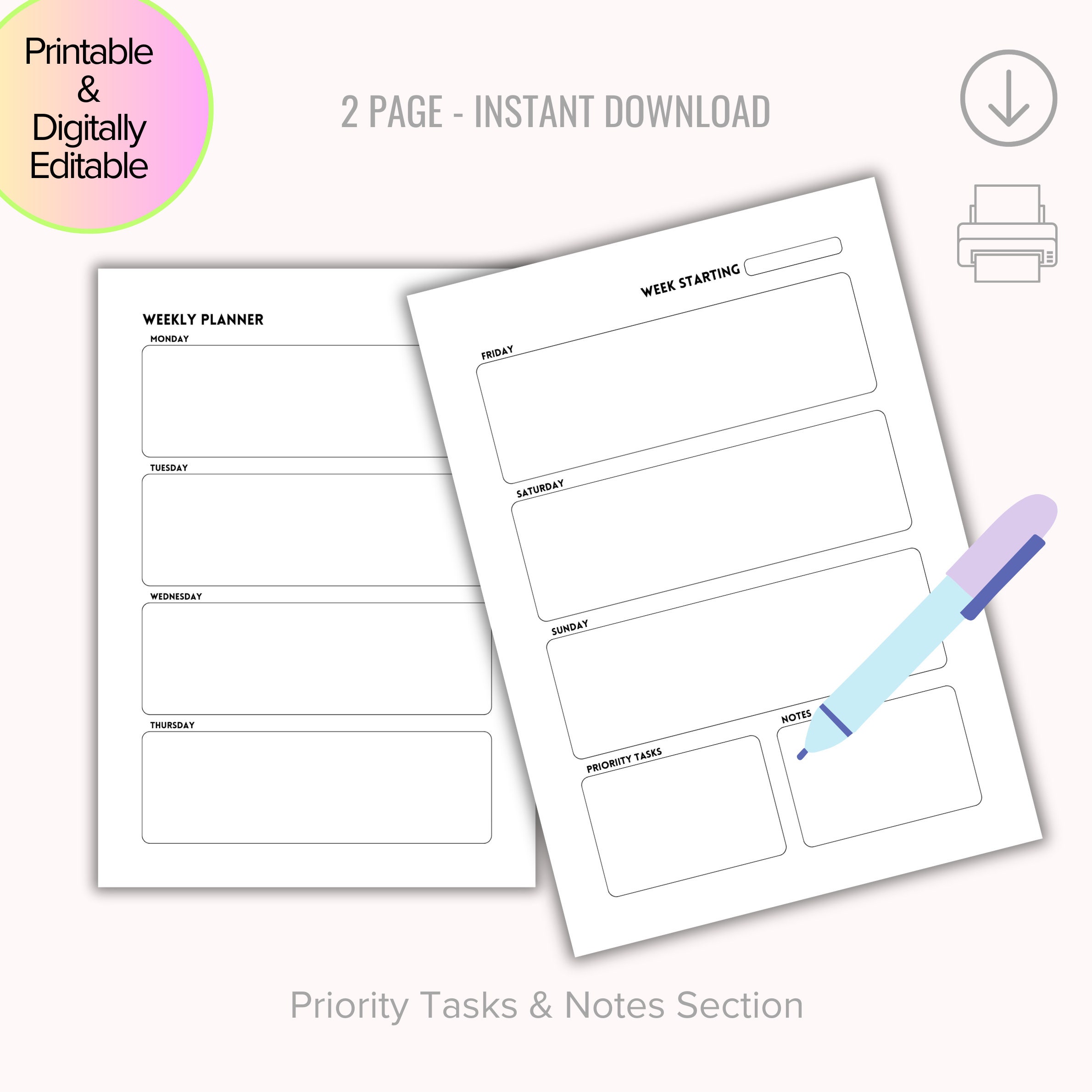 Two Page Weekly Planner - BOLD and Minimalistic Design - Simple Way to ...