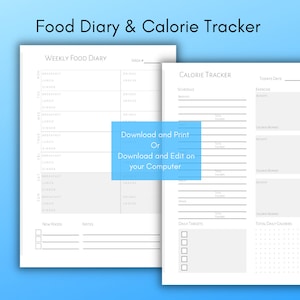 Food Diary & Calories Tracker - Printable or Edit Digitally PDF - in ...