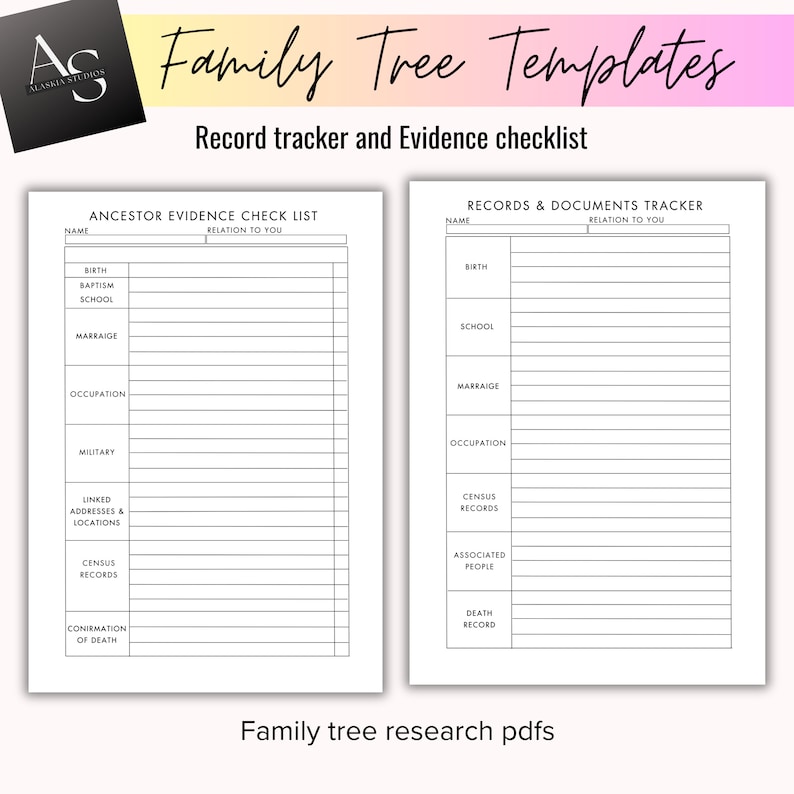 Family Tree Research Editable Pdf- Printable Genealogy Templates ...