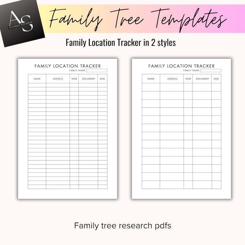 Family Tree Research Editable Pdf- Printable Genealogy Templates ...