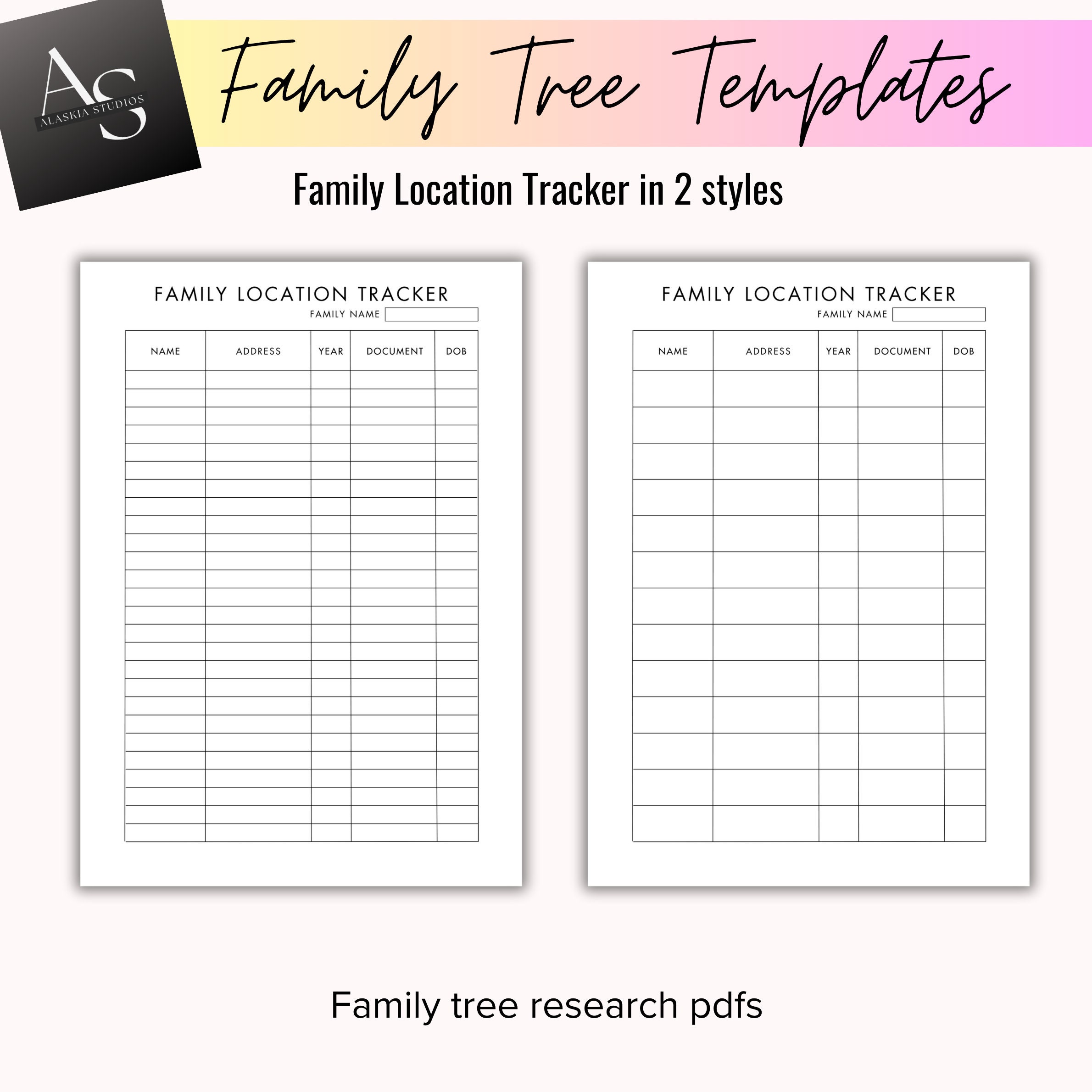 Family Tree Research Editable Pdf- Printable Genealogy Templates ...
