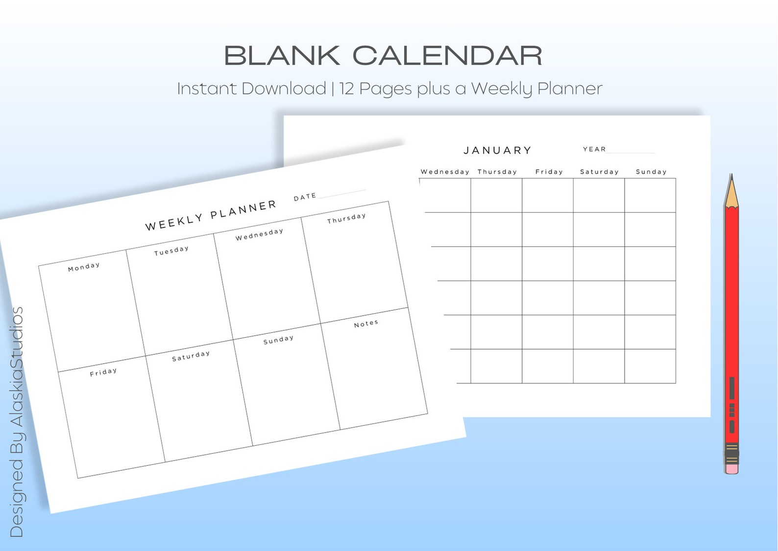 Blank Undated Calendar and a Weekly Planner Landscape - A4 & US Letter ...