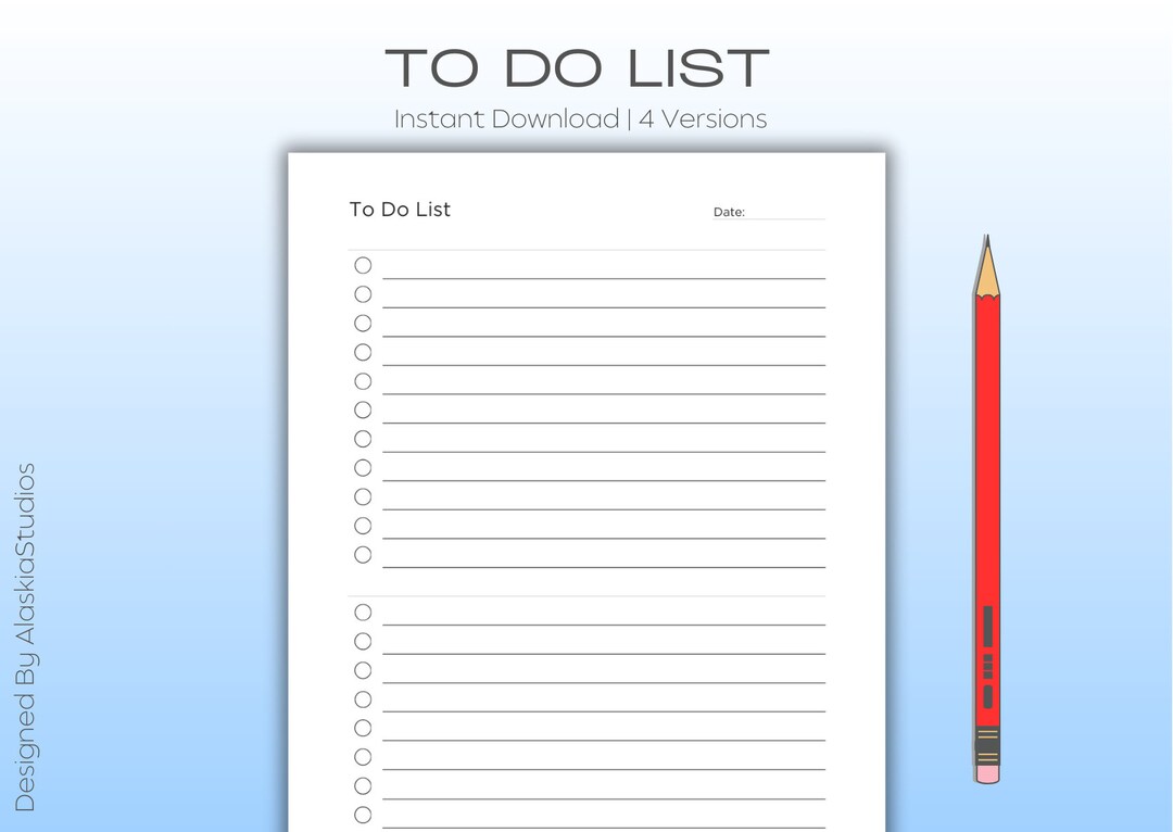 To Do List - 4 Versions & Fillable A4 Pdf Version - Including a Top ...